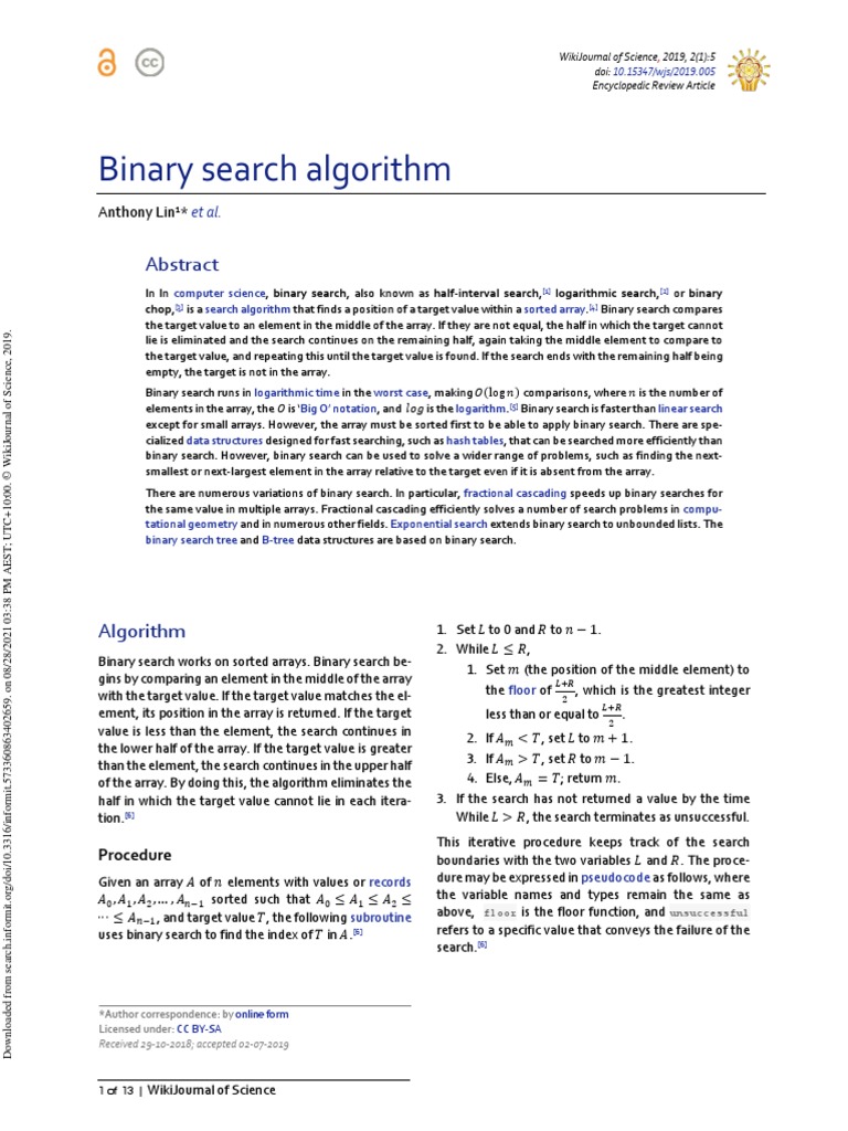 Binary Search | Download Free PDF | Algorithms And Data Structures | Computer Programming