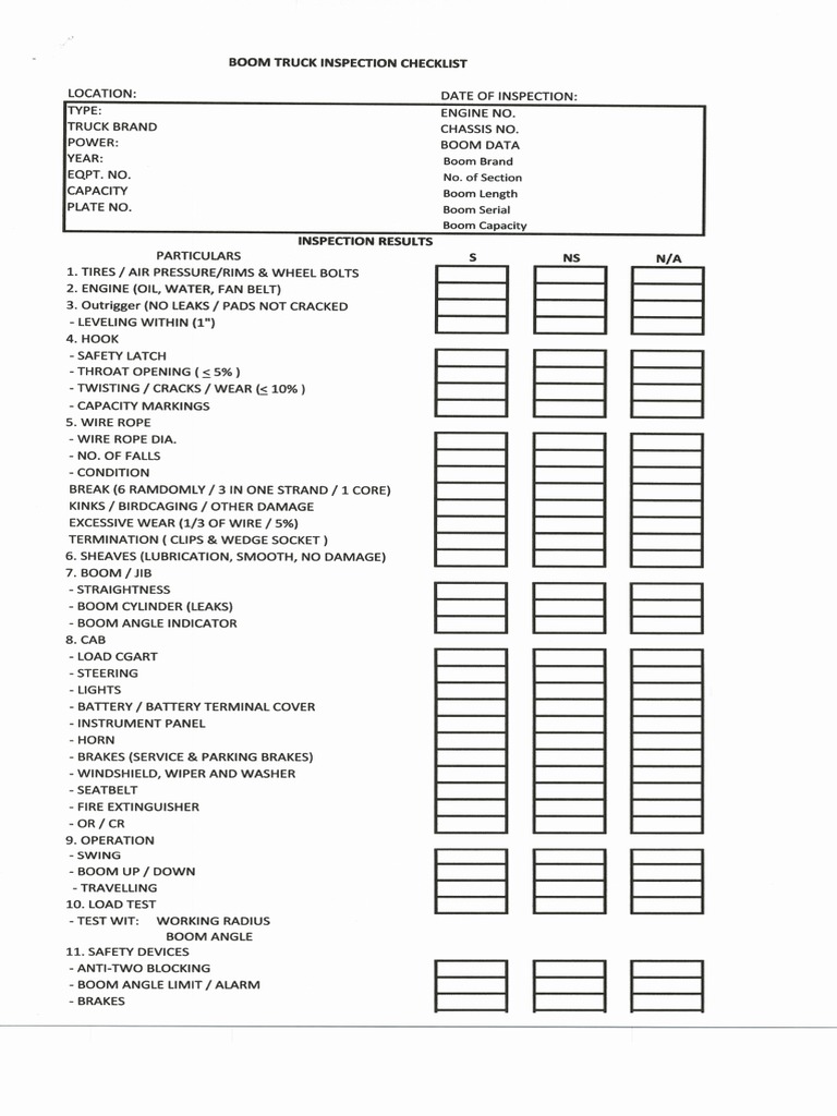 Boom Truck Inspection Checklist | PDF