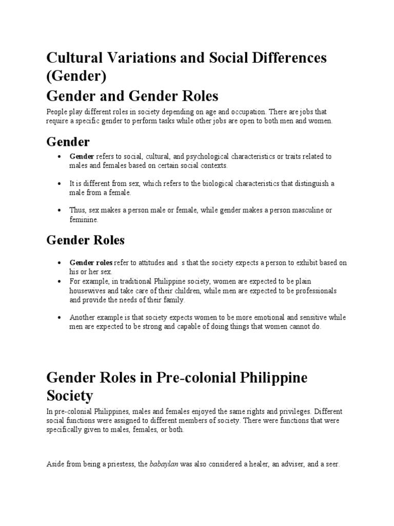 Cultural Variations and Social Differences (Gender) Gender and Gender ...
