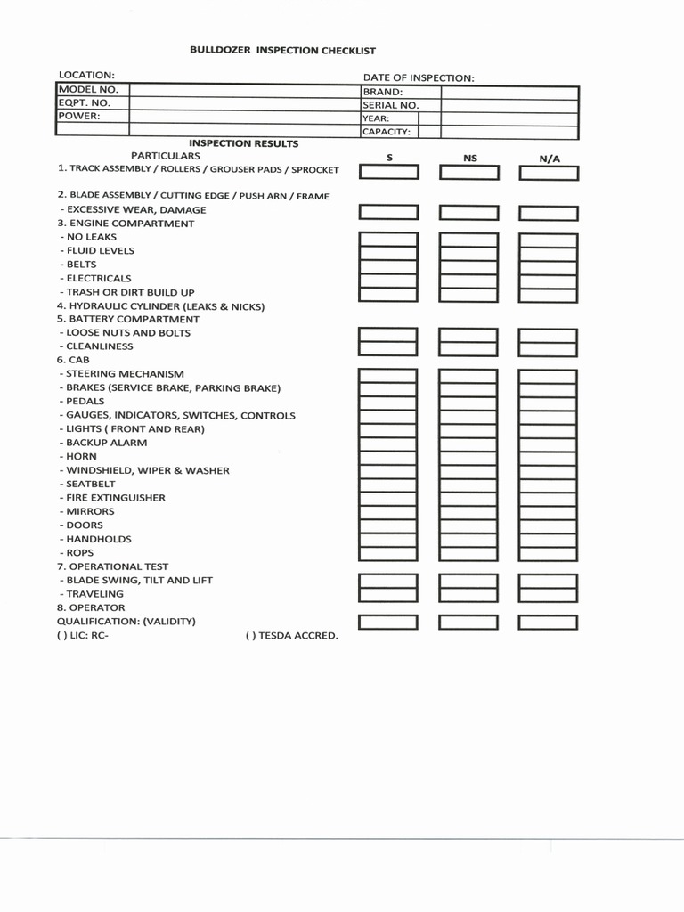 Bulldozer Inspection Checklist | PDF