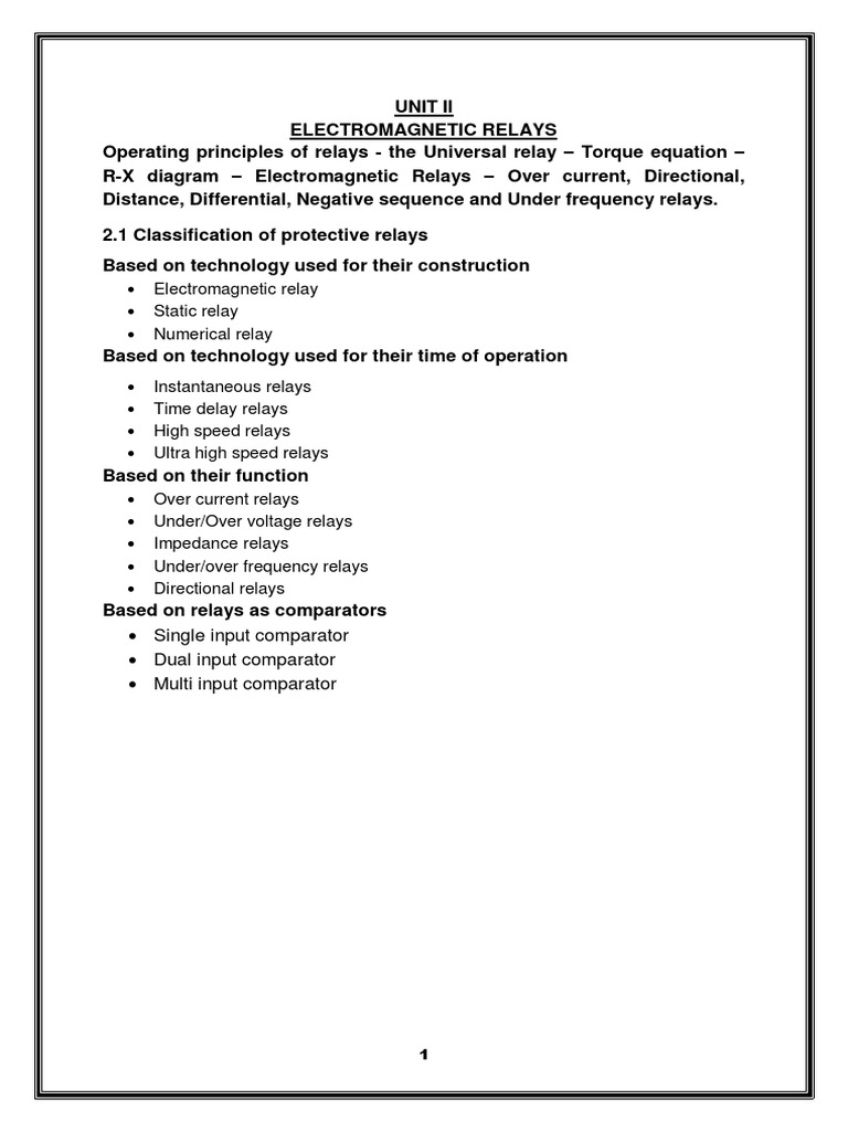 Electromagnetic Relay Static Relay Numerical Relay: Single Input ...