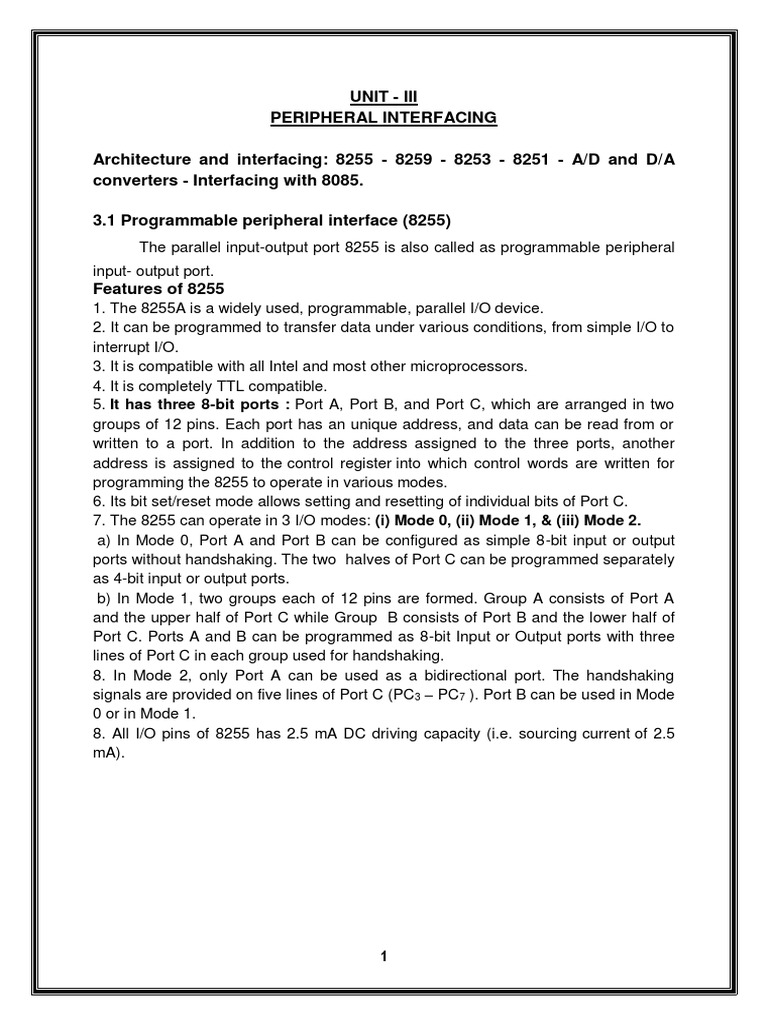 Unit 3 - Peripheral Interfacing | PDF | Input/Output | Computer ...