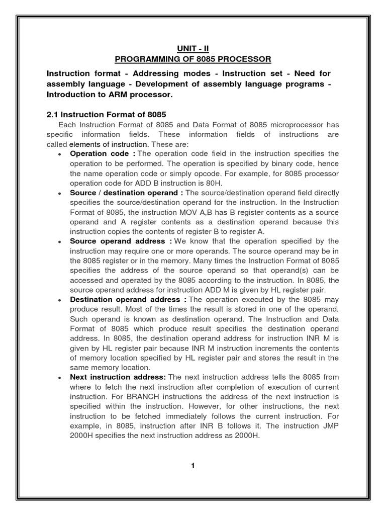 Unit 2 - Programming of 8085 Microprocessor | PDF | Arm Architecture | Central Processing Unit