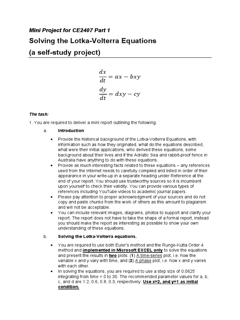 Numerical Solutions to the Lotka-Volterra Equations using Euler's ...