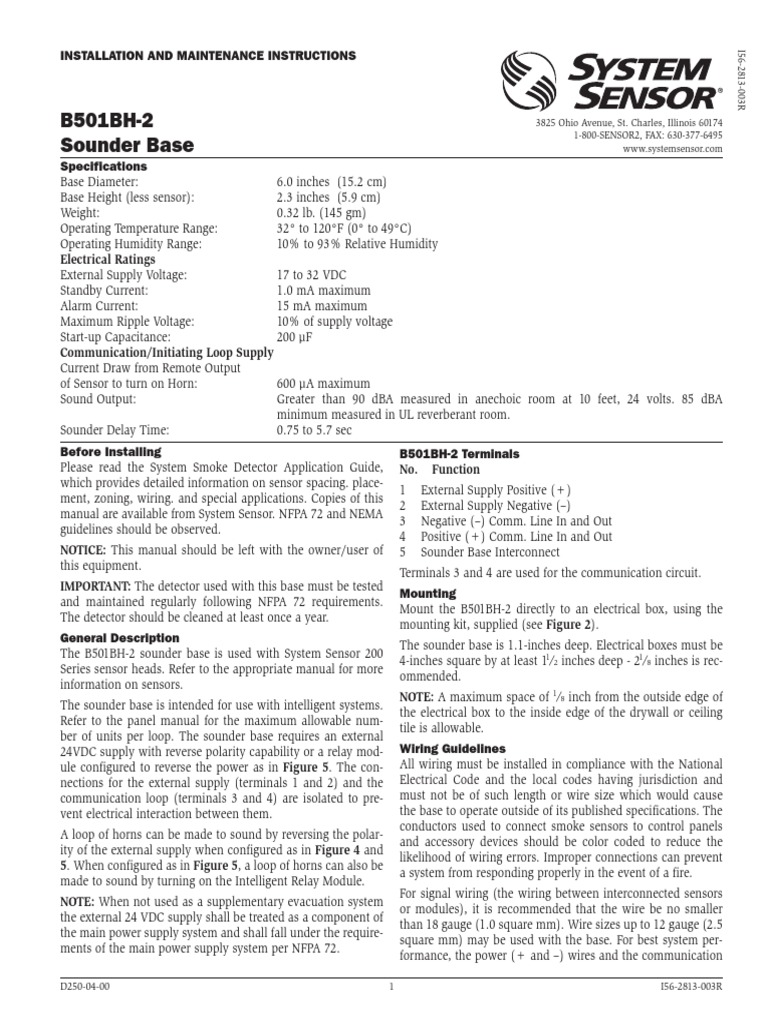 18 - I56-2813 B501BH-2 Sounder Base | PDF | Electrical Wiring ...