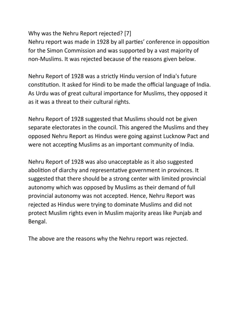 Why Was The Nehru Report Rejected | PDF | Travel