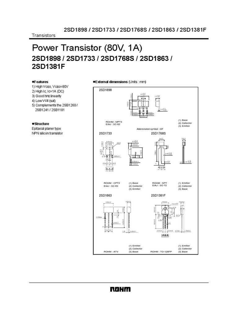 Power Transistor (80V, 1A) : 2SD1898 / 2SD1733 / 2SD1768S / 2SD1863 ...