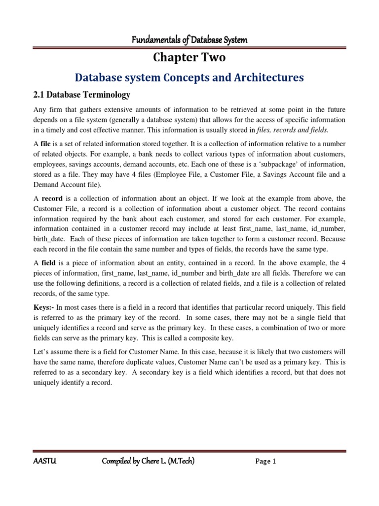 Chapter 2 - Database System Model and Architecture | PDF | Databases ...