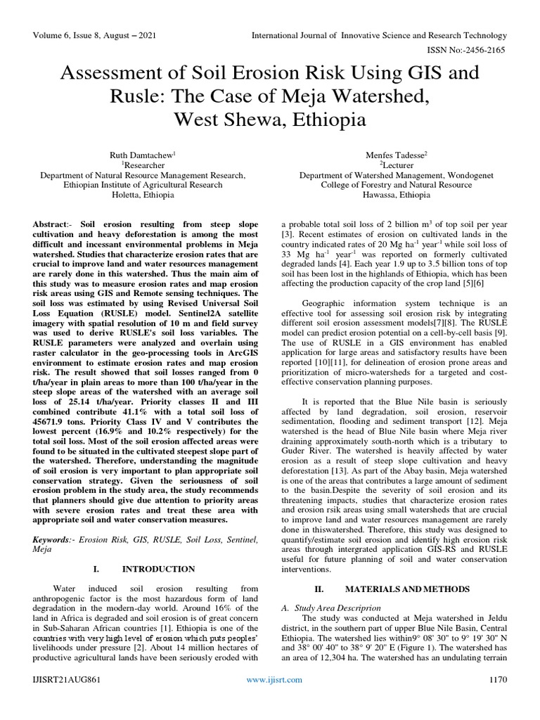 Assessment of Soil Erosion Risk Using GIS and Rusle The Case of Meja Watershed, West Shewa ...