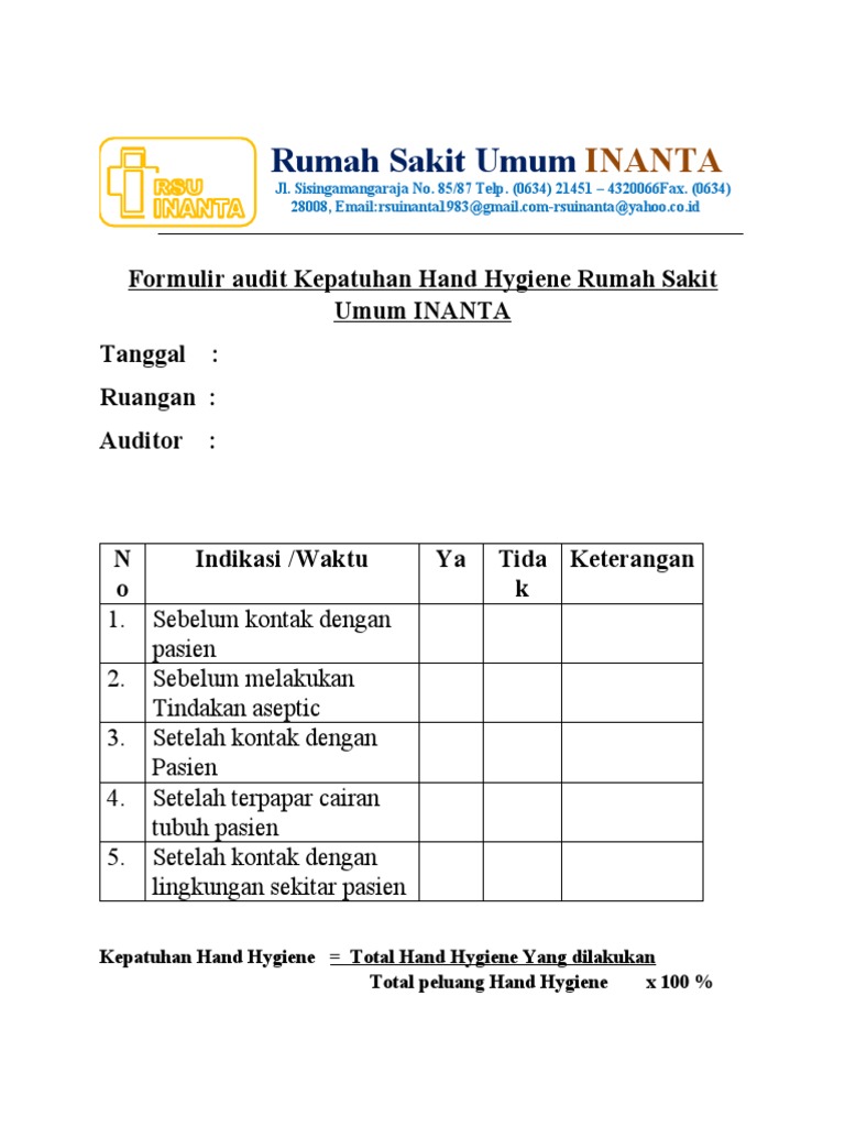 Formulir Audit Kepatuhan Hand Hygiene Rumah Sakit Umum INANTA | PDF