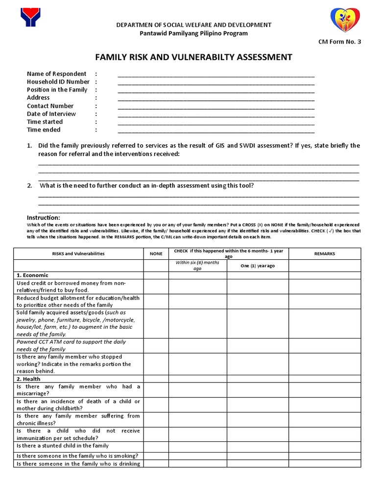 Family Risk and Vulnerability Assessment Form | PDF | Family | Child ...