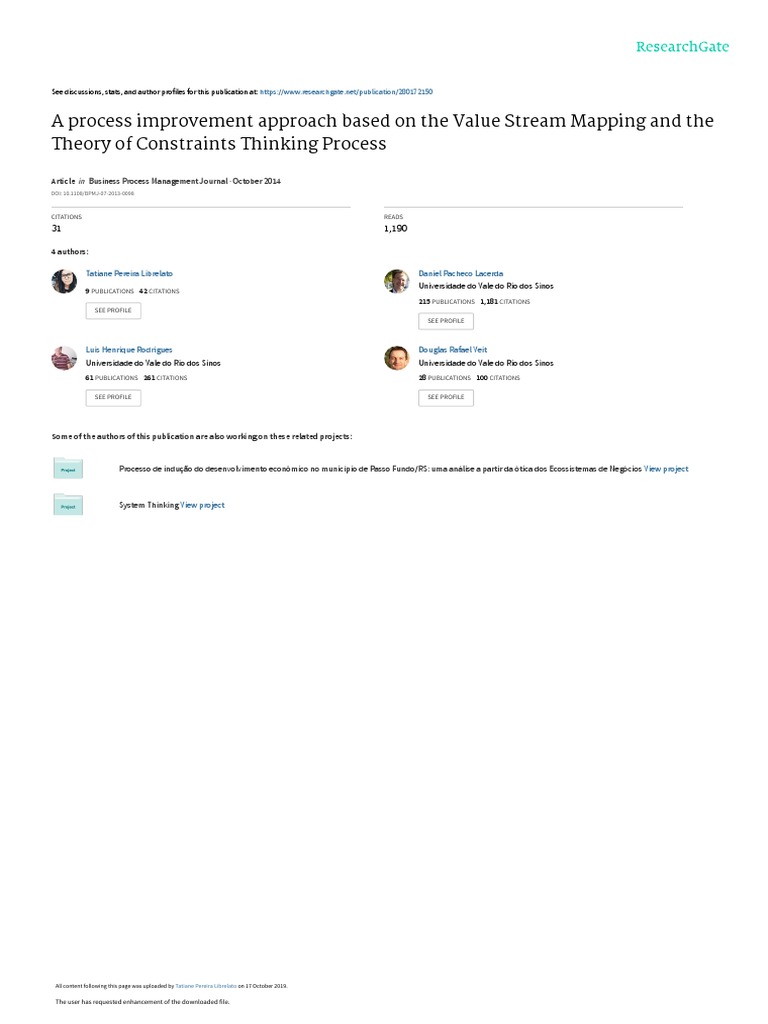 A Process Improvement Approach Based On The Value Stream Mapping and The Theory of Constraints ...