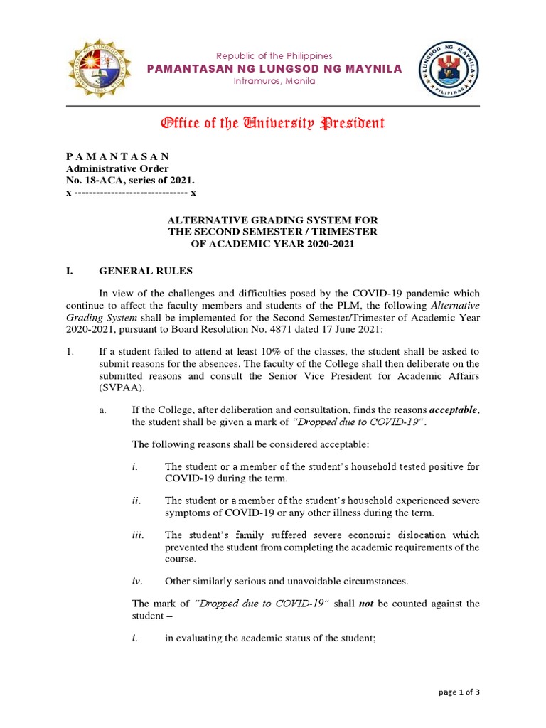 PAO 2021 018 Alternative Grading System | PDF