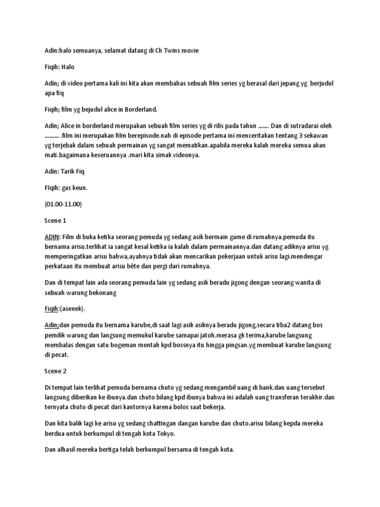 Script Alur Cerita Film Alice The Borderland | PDF