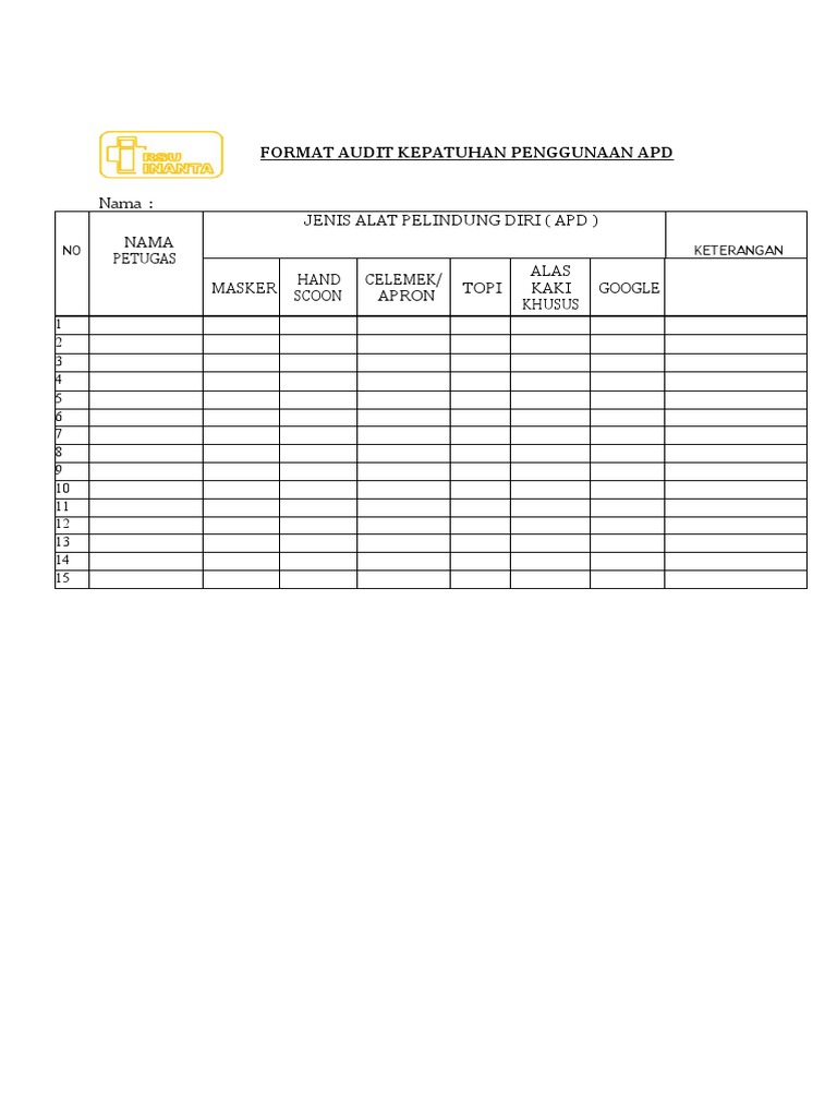 Format Audit Kepatuhan Penggunaan Apd | PDF