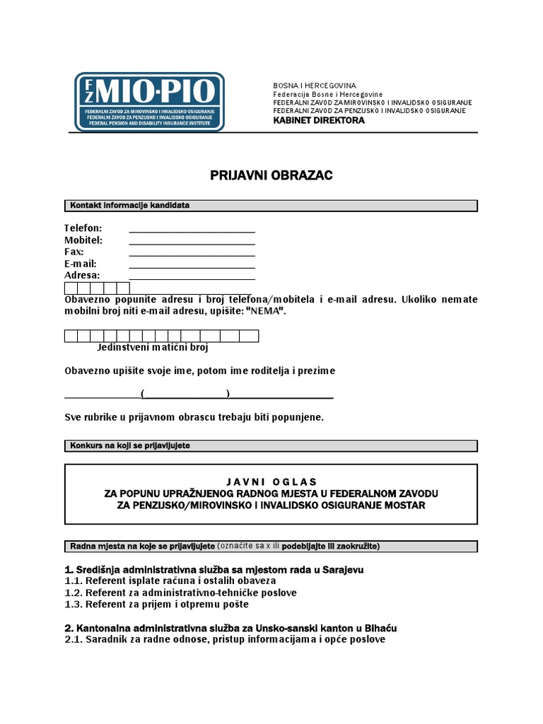 Prijavni Obrazac | PDF