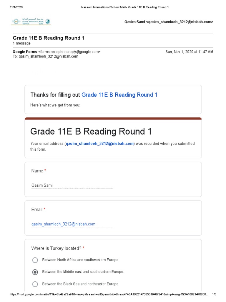 Grade 11E B Reading Round 1: Thanks For Filling Out | PDF | Turkey | Anatolia