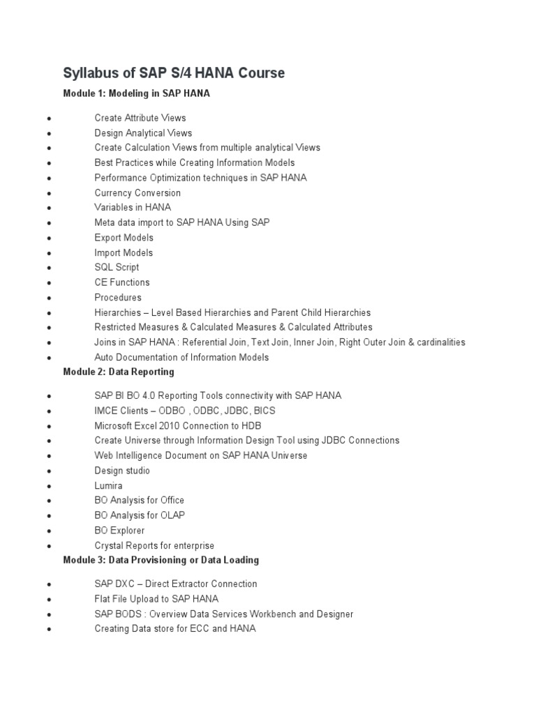 SAP S4 Hana Syllabus | PDF | Databases | Information Technology