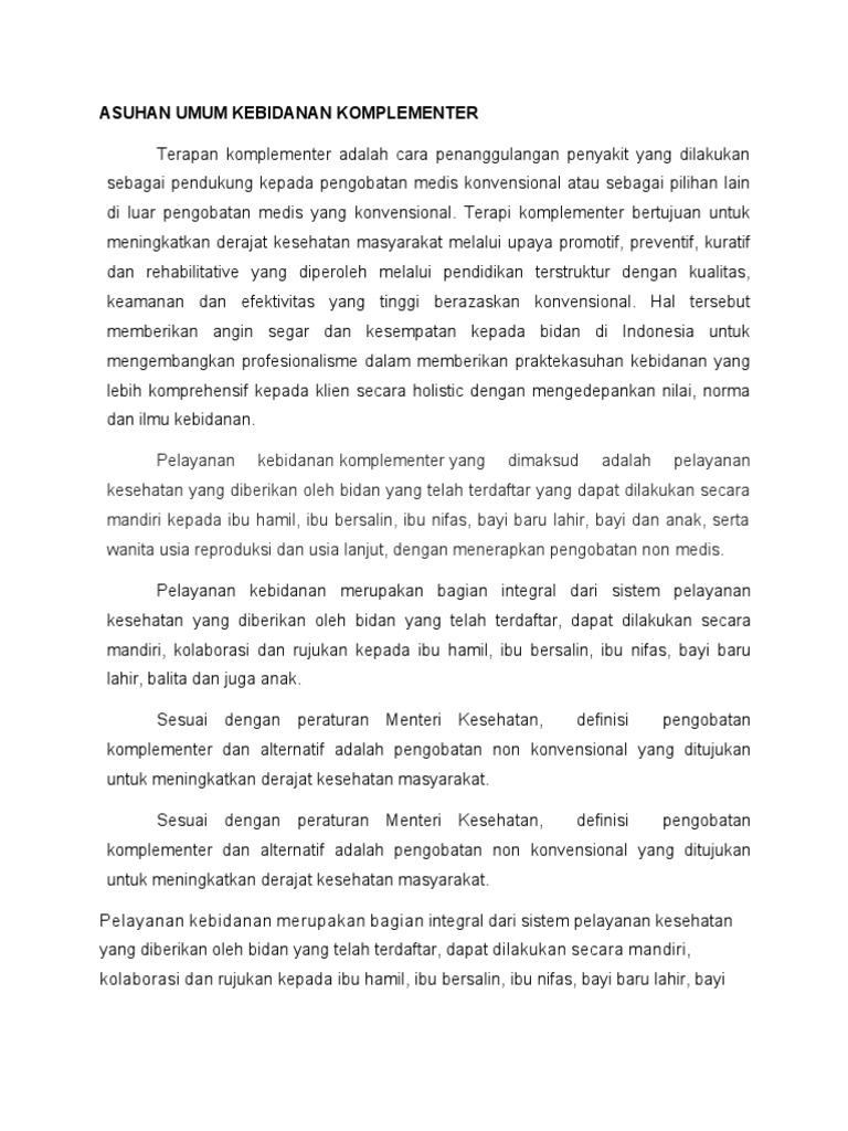 Asuhan Umum Kebidanan Komplementer | PDF