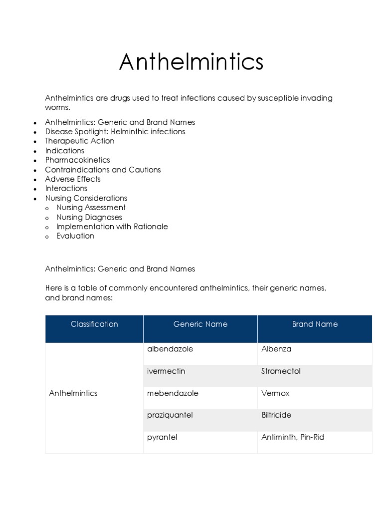 NCM 106 Anti Helmintics | PDF | Adverse Effect | Infection