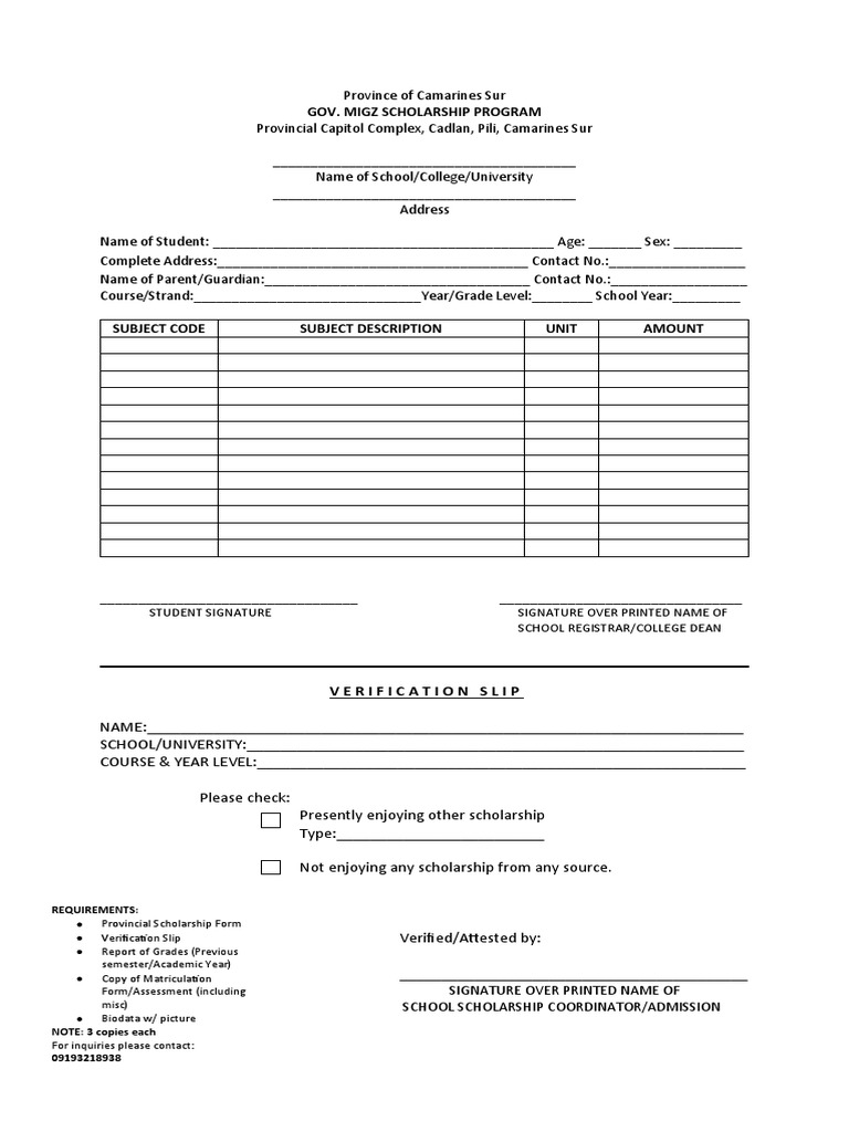 Scholarship Form | PDF | Educational Stages