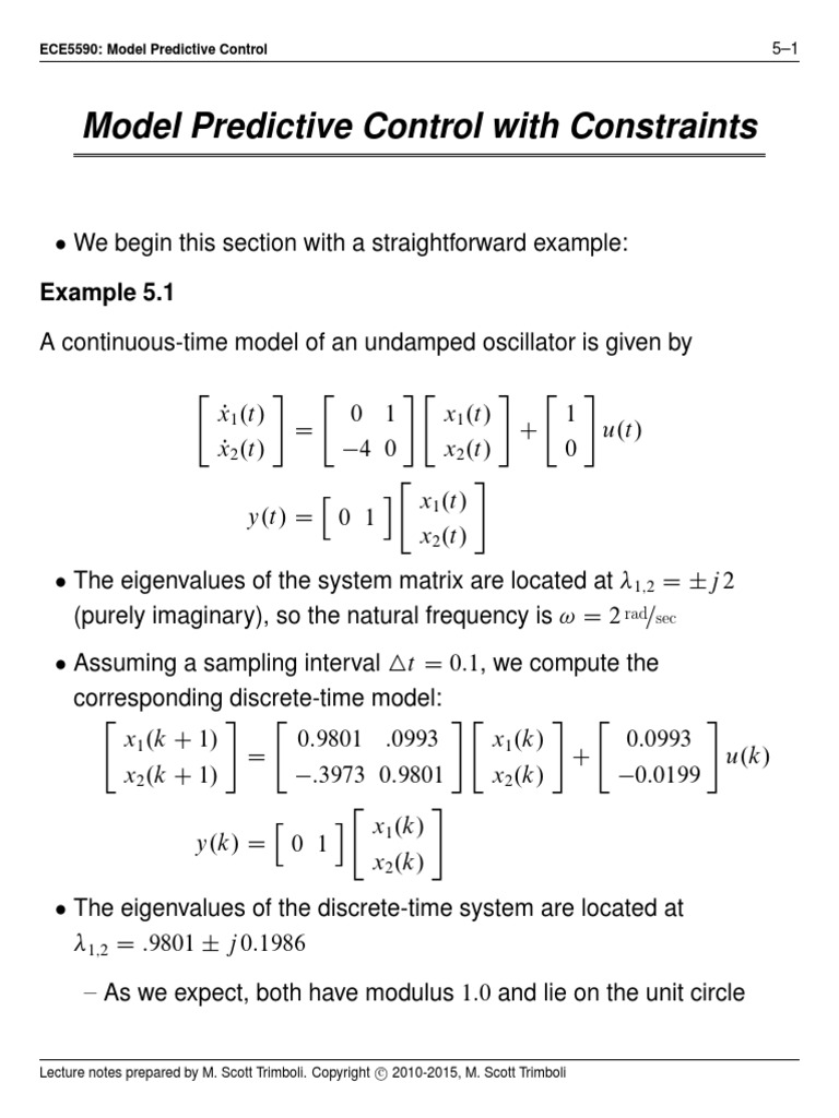 Model Predictive Control With Constraints: Example 5.1 | PDF ...