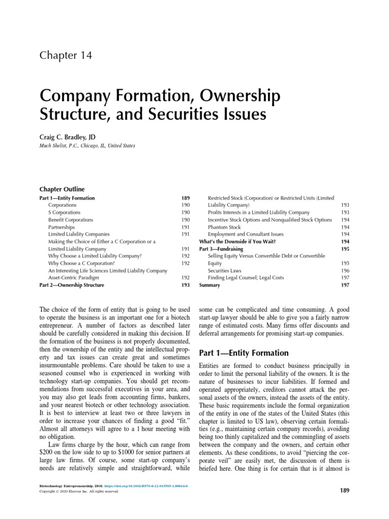 Chapter 14 - Company Formation Ownership Structur - 2020 - Biotechnology Entrep | PDF | Limited ...