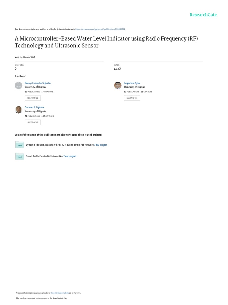 A Microcontroller Based Water Level Indicator Using Radio Frequency RF Technology and Ultrasonic ...