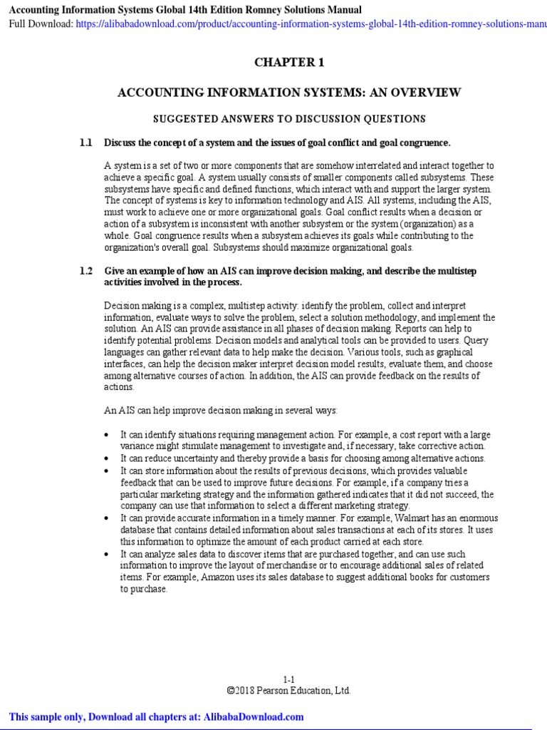 Accounting Information Systems Global 14th Edition Romney Solutions ...