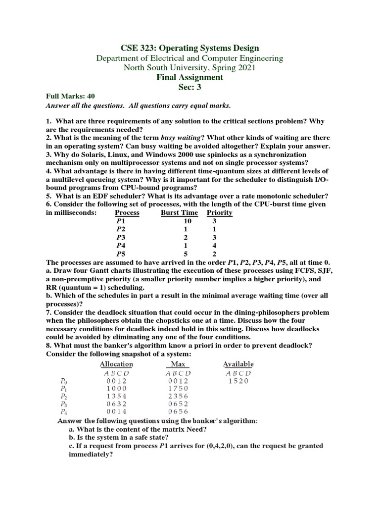 CSE323 Final Sec3 | PDF | Scheduling (Computing) | Algorithms And Data ...