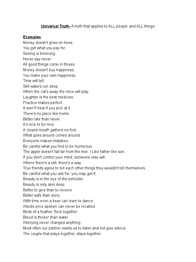 Universal Truths List | PDF | Forgiveness