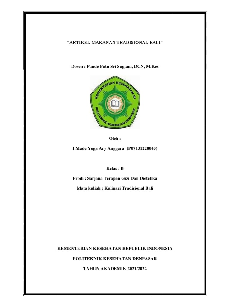 045 - I Made Yoga Ary Anggara - Artikel Makanan Tradisional Bali | PDF