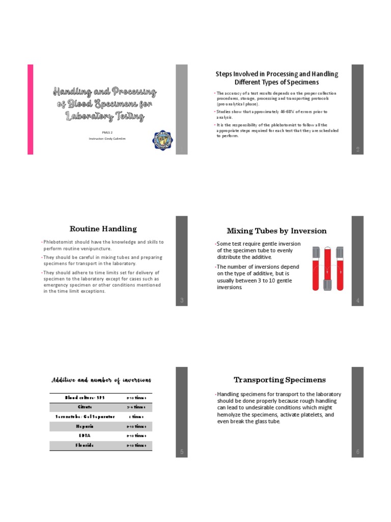 PMLS 2 Handling and Processing of Blood Specimens For Laboratory | PDF ...
