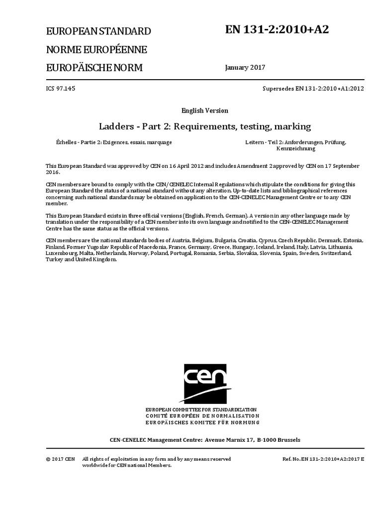 En 131-2-2010+a2-2017 | PDF | Ladder | Mechanical Engineering