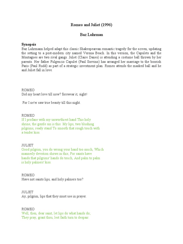 Romeo and Juliet 1996. | PDF | Romeo And Juliet | Characters In Romeo ...