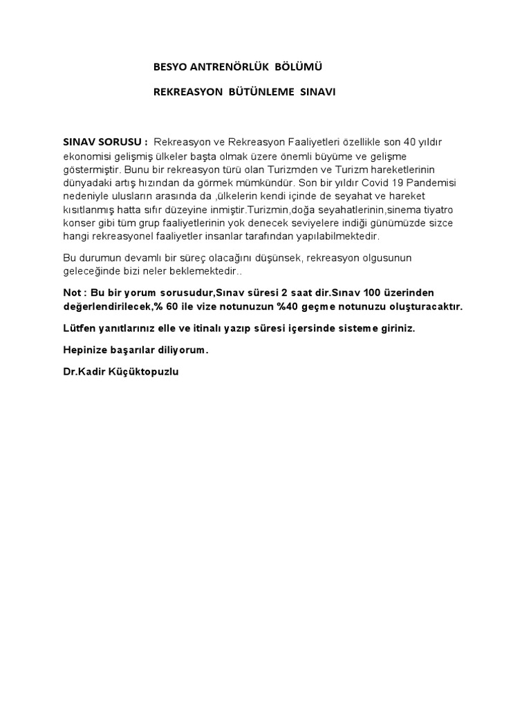 Rekreasyon Final Sinavi Besyo | PDF