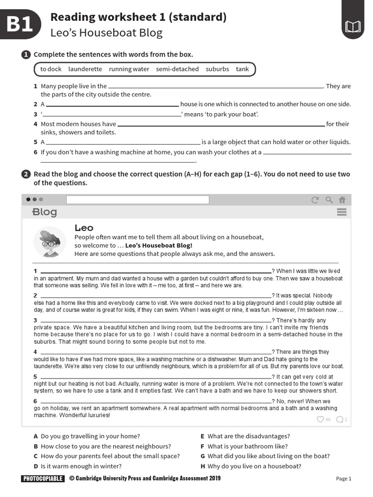 Open World Preliminary B1 Reading WS 1 Standard | PDF | Apartment