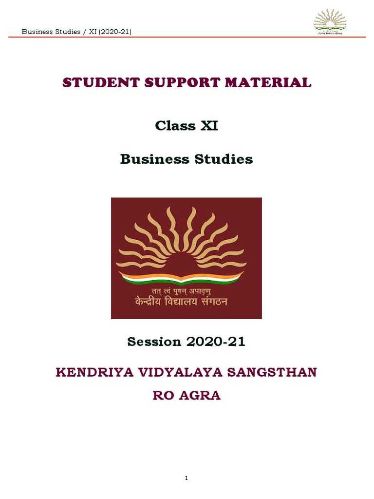 Student Support Material: Class XI Business Studies | PDF | Risk ...