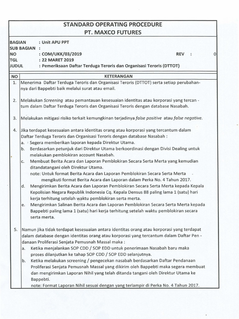 Prosedur Pemeriksaan DTTOT di PT. Max Co | PDF