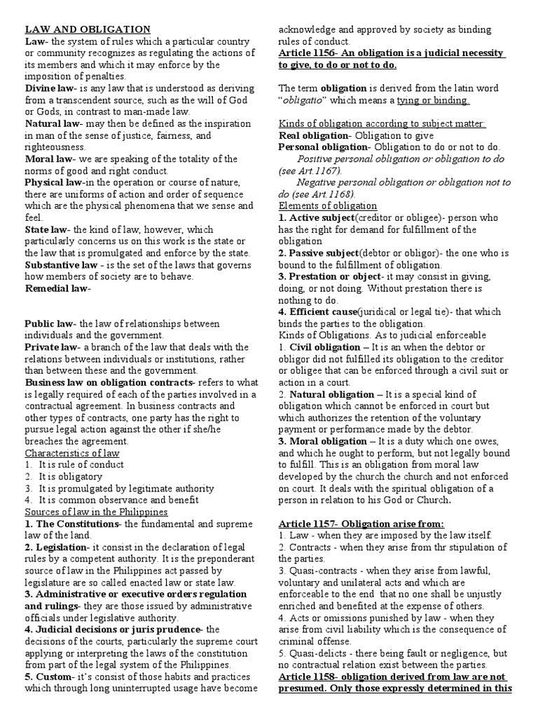 Positive Personal Obligation or Obligation To Do (See Art.1167 ...