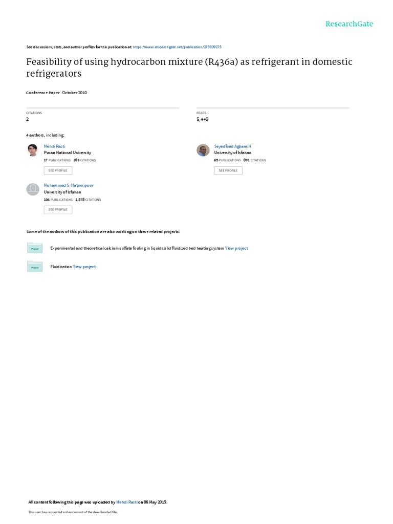 Feasibility of Using Hydrocarbon Mixture (R436a) As Refrigerant in ...