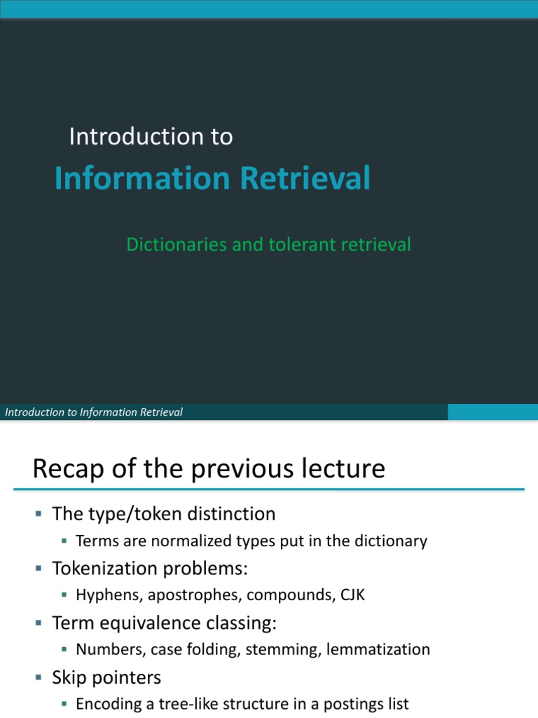 Lecture 4-Dictionaries and Tolerant Retrieval | PDF | Search Engine Indexing | Information Retrieval