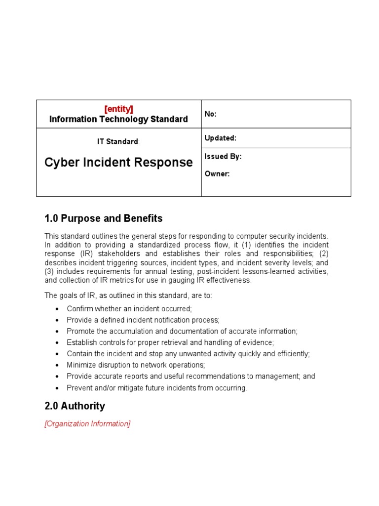 Cyber Incident Response: 1.0 Purpose and Benefits | PDF | Security ...