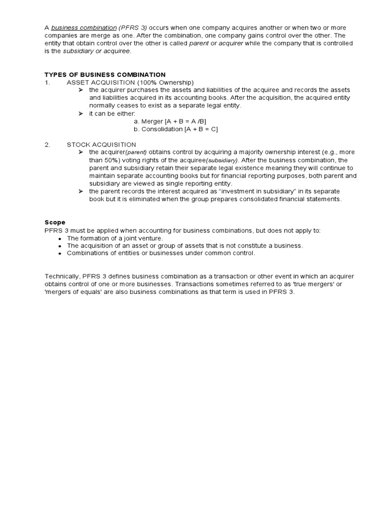 Business Combination (PFRS 3) | PDF | Mergers And Acquisitions ...