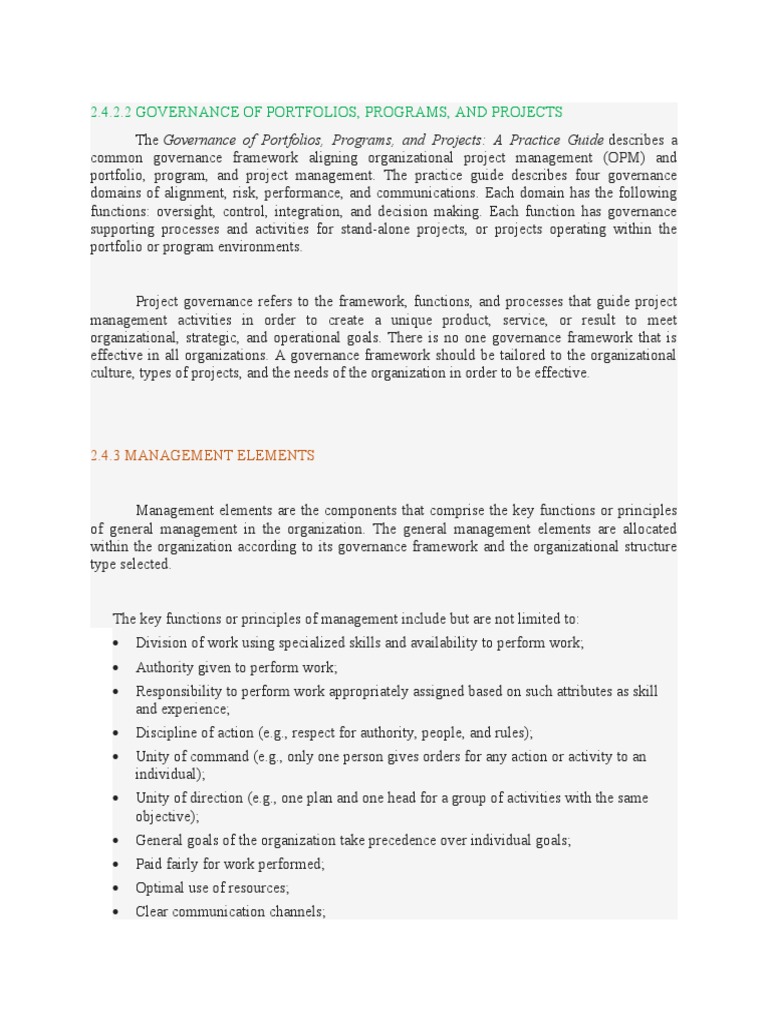2.4.2.2 Governance of Portfolios, Programs, and Projects | PDF ...