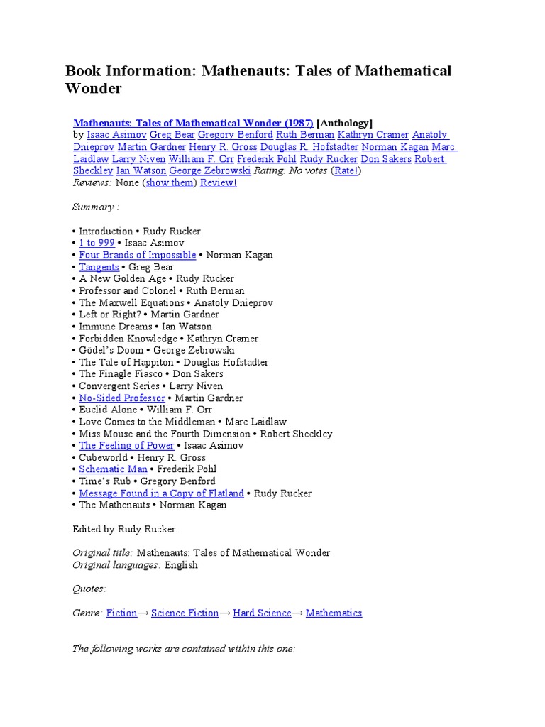 Mathenauts: Tales of Mathematical Wonder (1987) | PDF