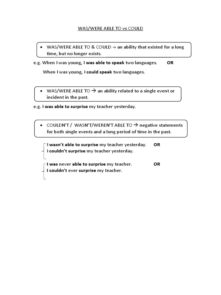 Was Were Able To, Could | PDF