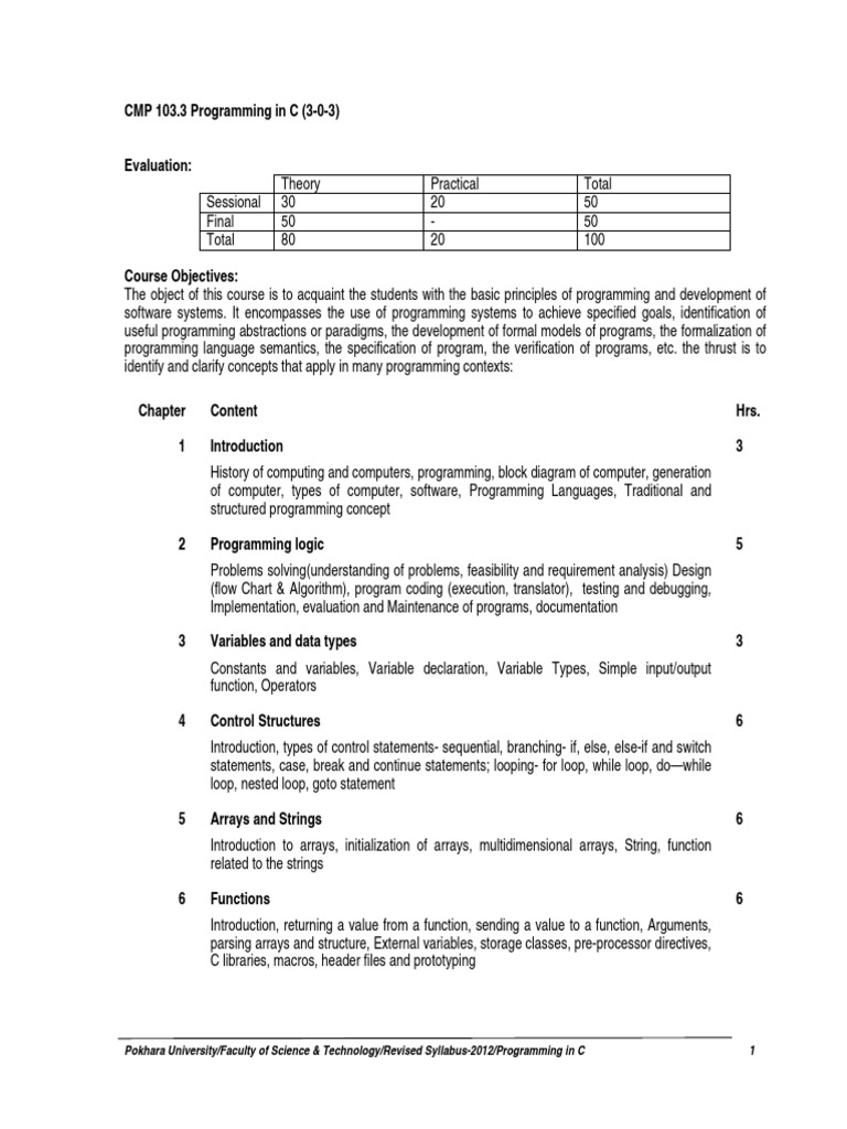 CMP 103.3 Programming in C (3-0-3) | PDF | Computer Programming ...