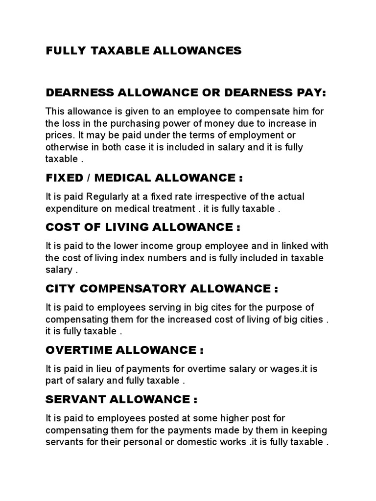 Fully Taxable Allowances Dearness Allowance or Dearness Pay | PDF ...
