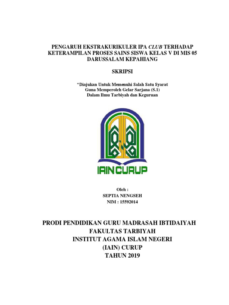 Pengaruh Ekstrakurikuler Ipa Club Terhadap Keterampilan Proses Sains Siswa Kelas V Di Mis 05 ...